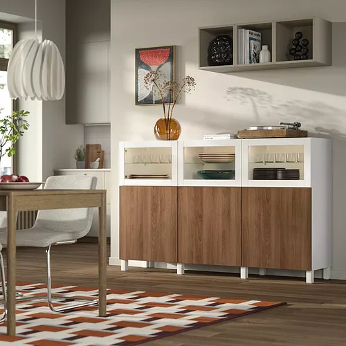 IKEA Santo Domingo - BESTÅ display cabinet with doors, LAPPVIKEN brown ...