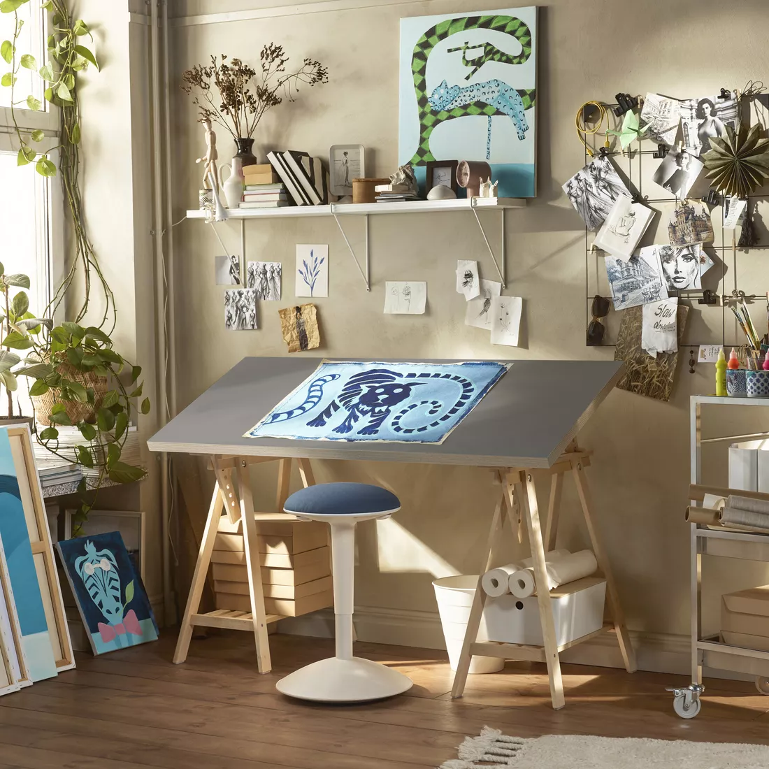 IKEA Santo Domingo - LAGKAPTEN/MITTBACK desk, grey wood effect/birch